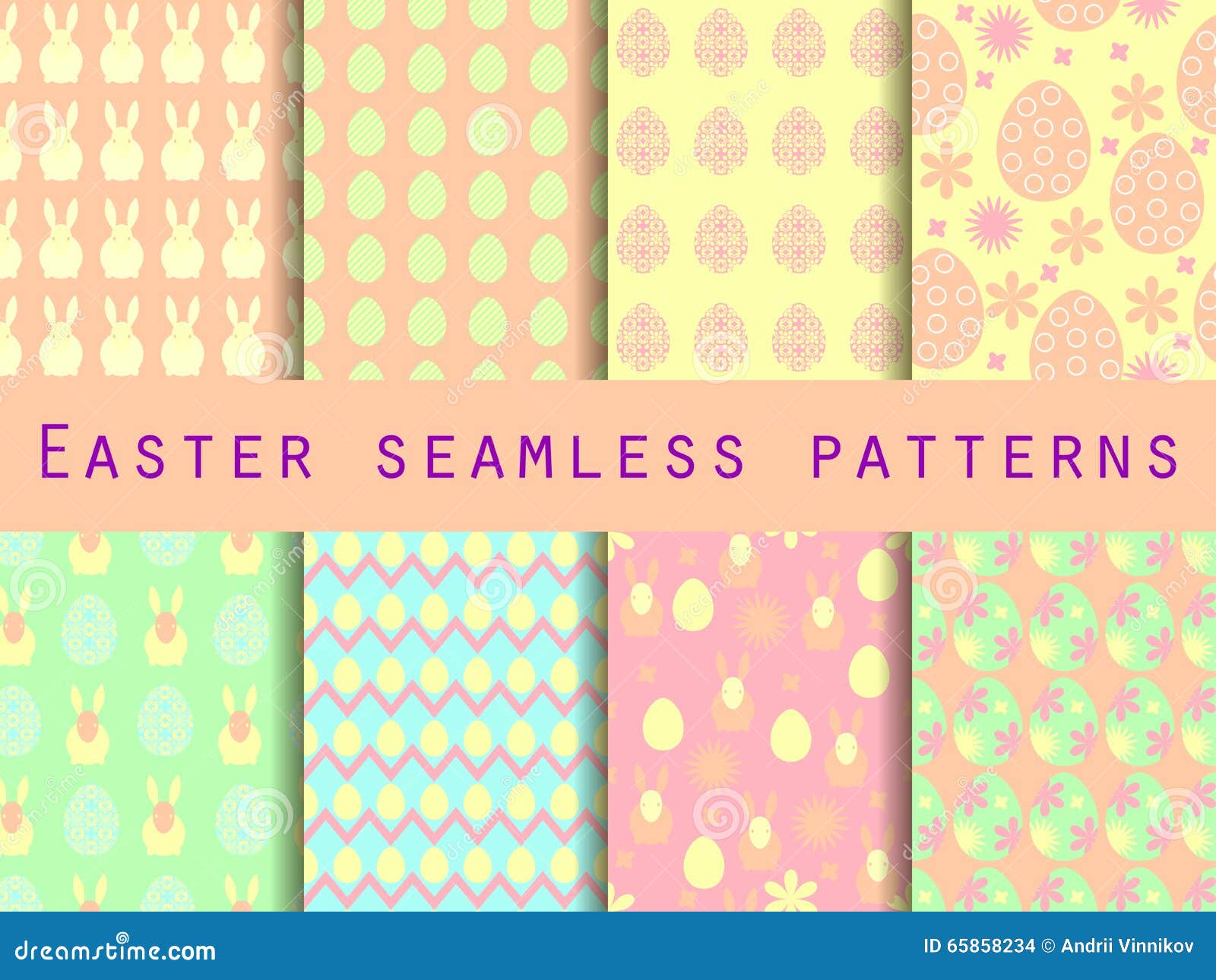 Easter. Set of Seamless Patterns. Easter Bunny and Easter Egg. T Stock ...