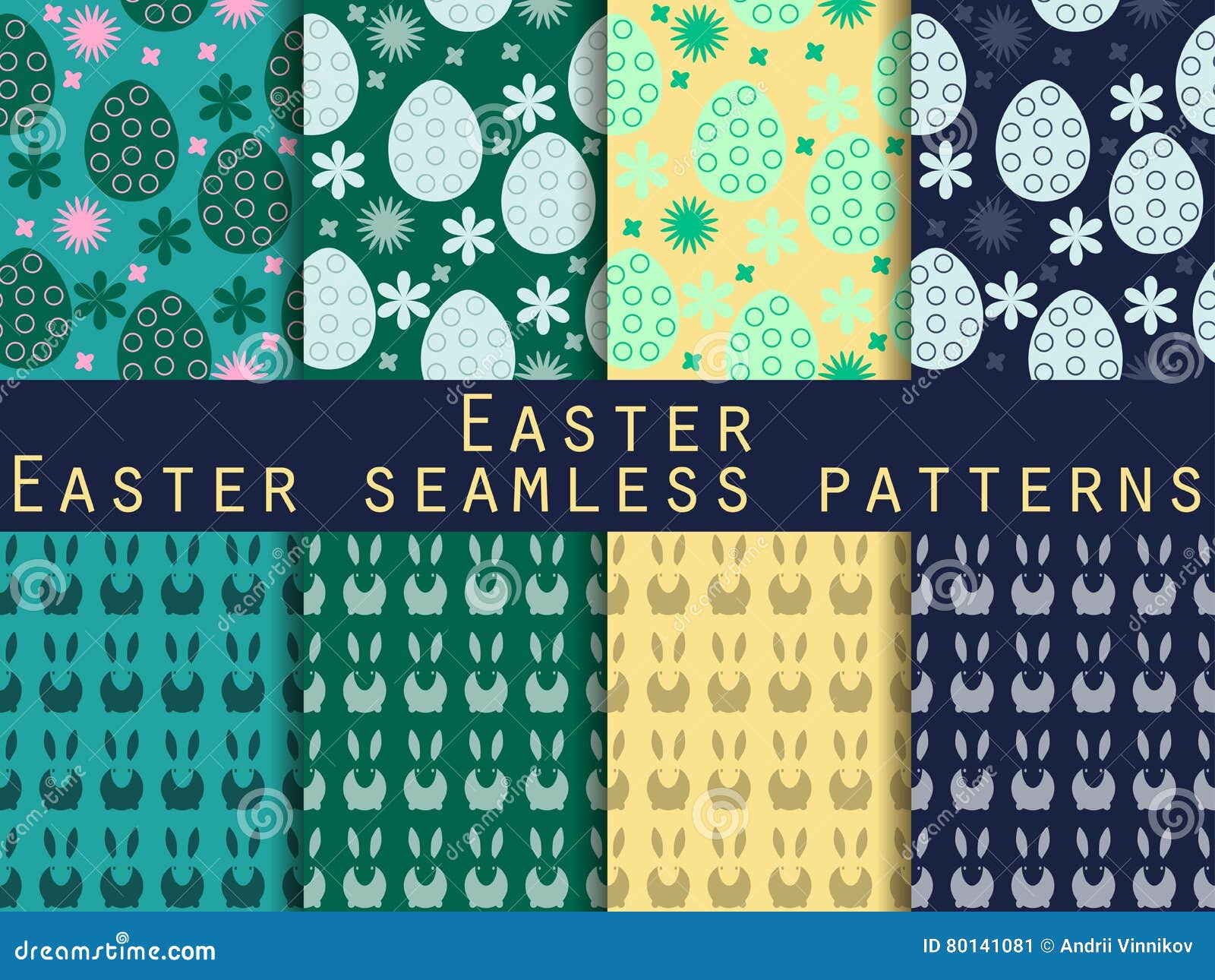 Easter. Set of Seamless Patterns. Easter Bunny and Easter Egg. Template ...