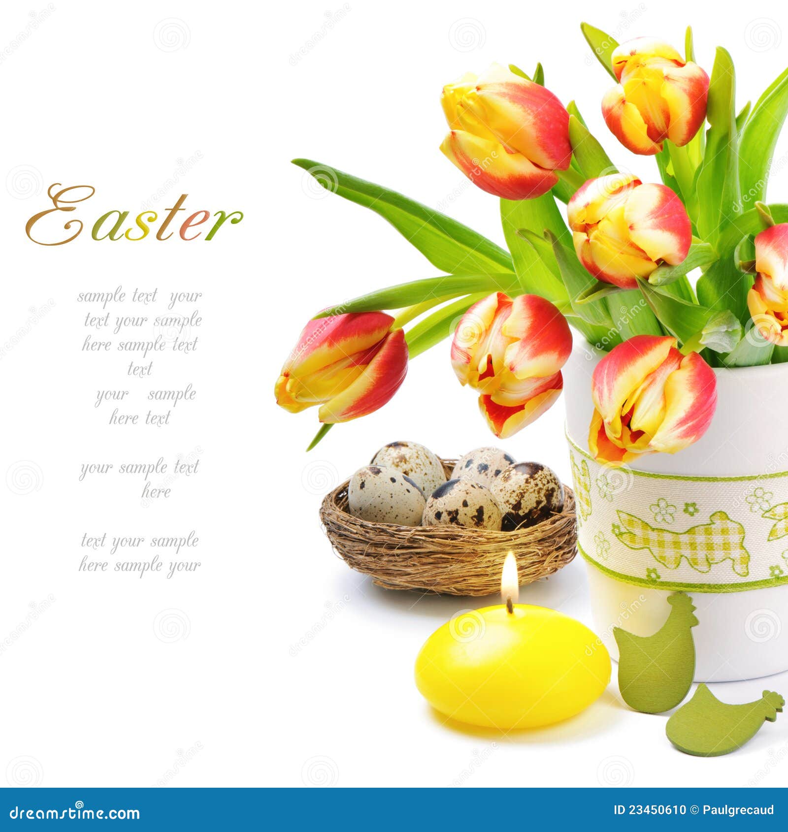 Easter Set with Spring Tulips and Candle Stock Photo - Image of bouquet ...
