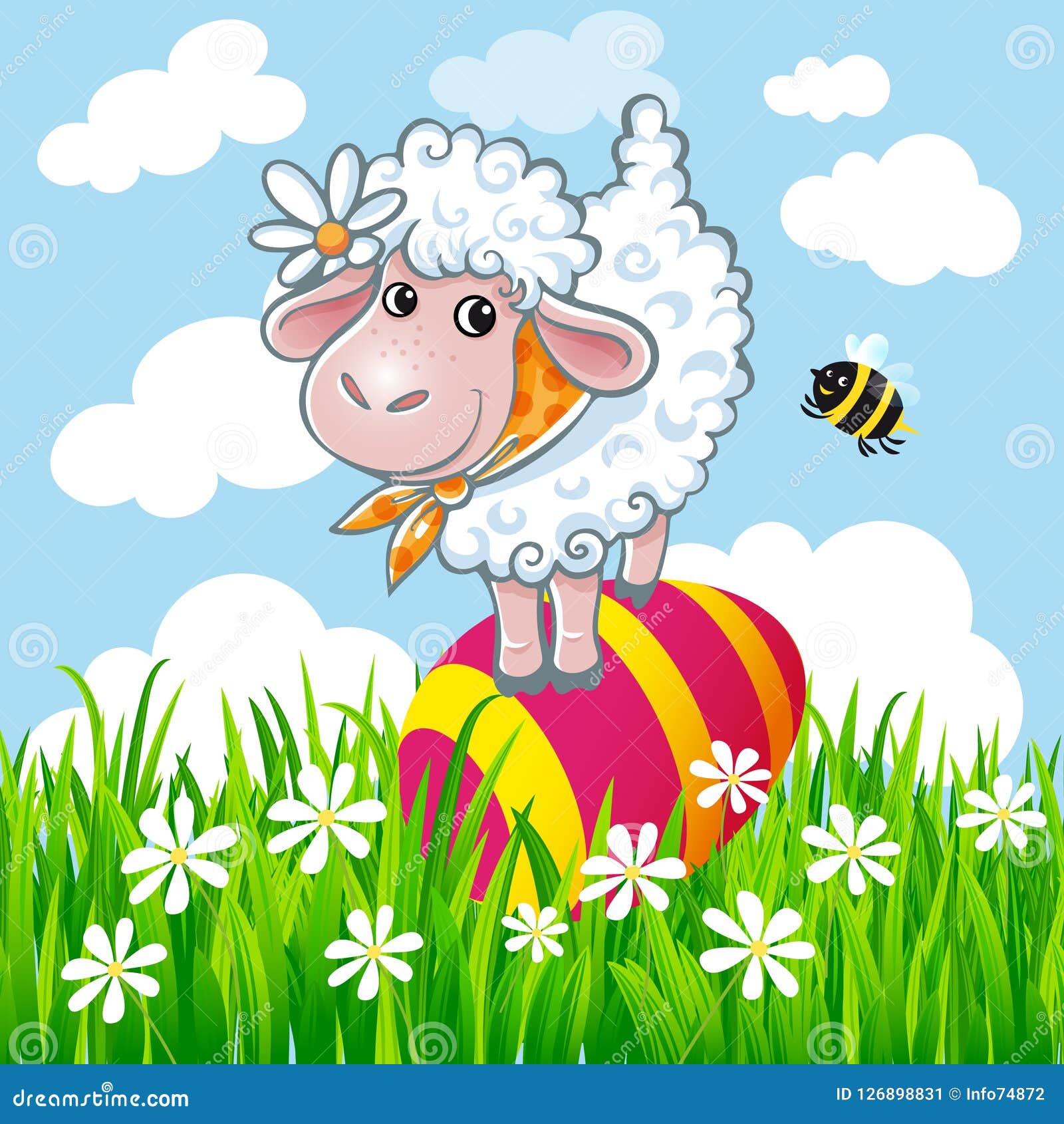 Easter Sheep and Bee with Colored Egg. Easter Card Set Stock ...