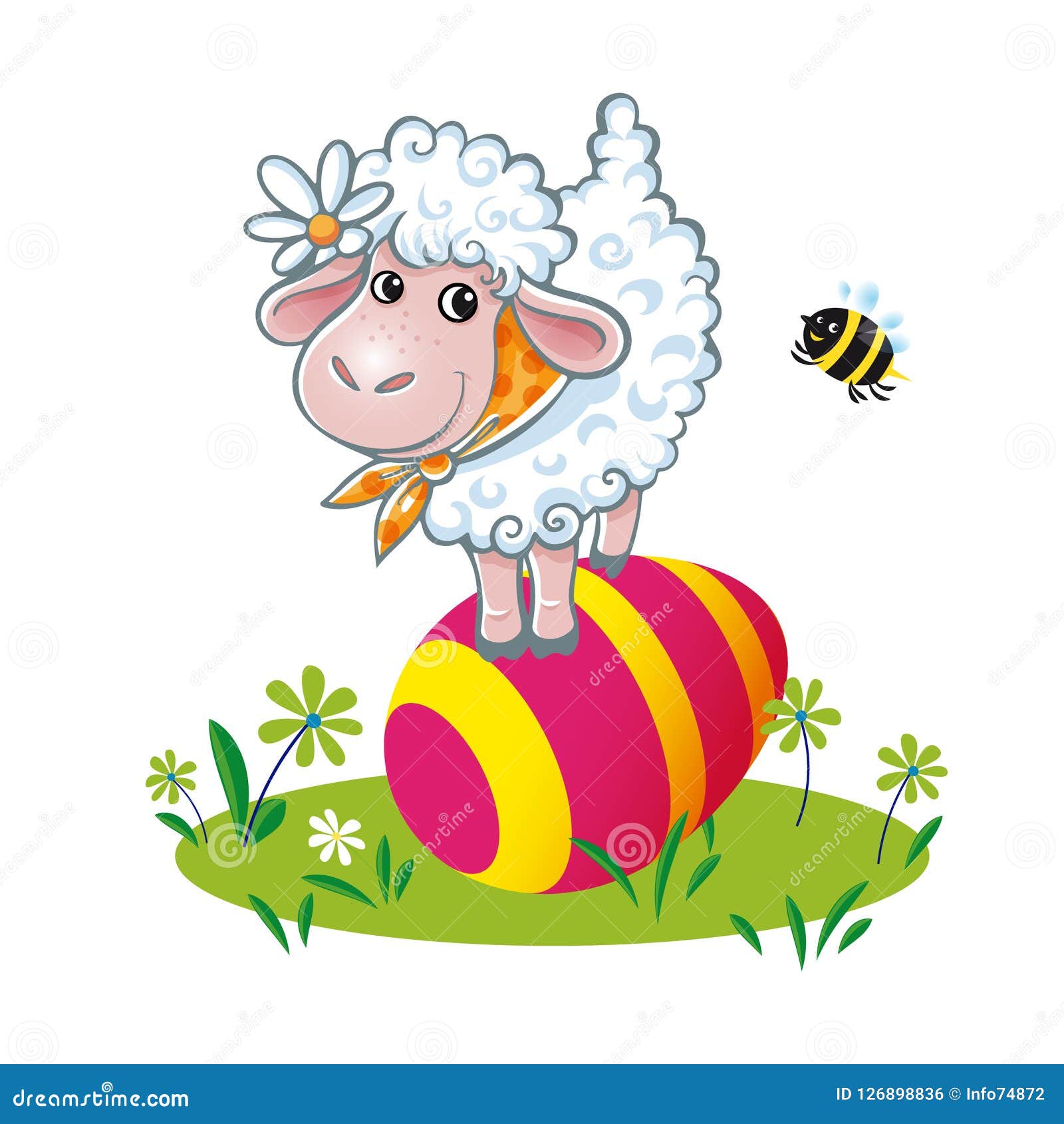 Easter Sheep and Bee with Colored Egg. Easter Card Set Stock ...
