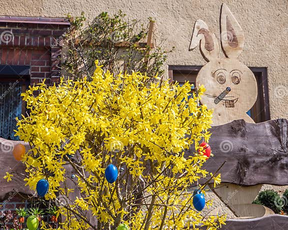 Easter Shrub with Easter Bunny Stock Photo - Image of easter ...
