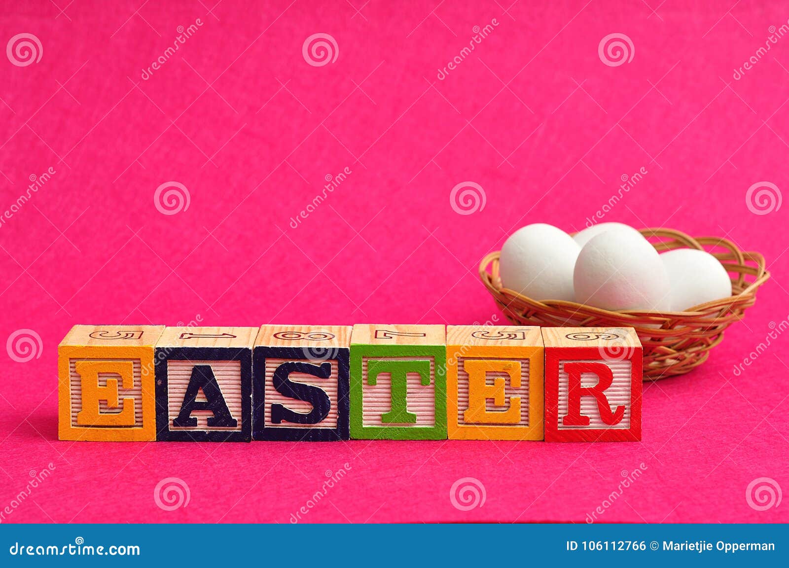 Easter Spelled with Colorful Alphabet Blocks and Eggs Stock Photo ...