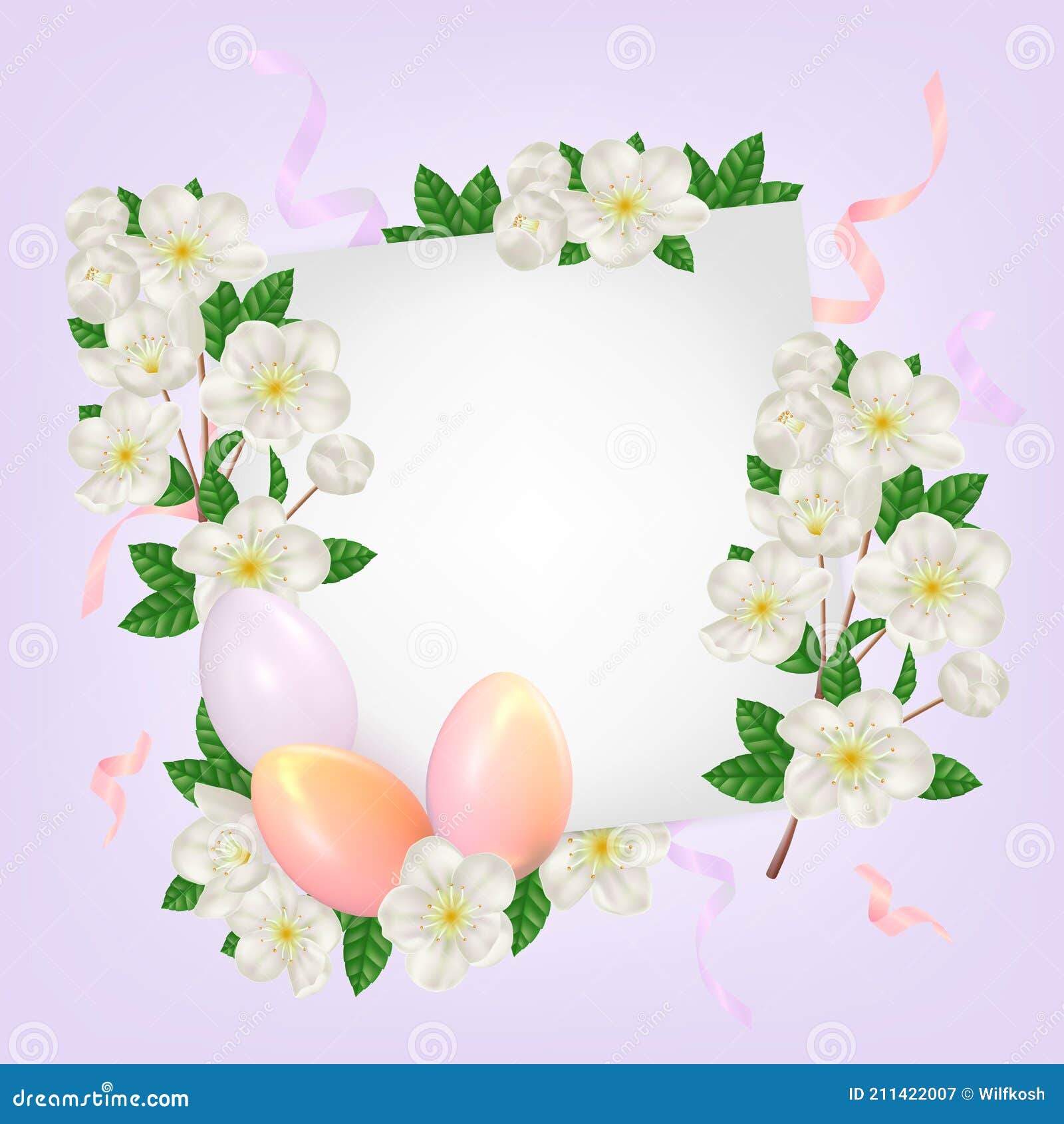 Easter Spring Background with Realistic Easter Eggs and Cherry Blossoms ...