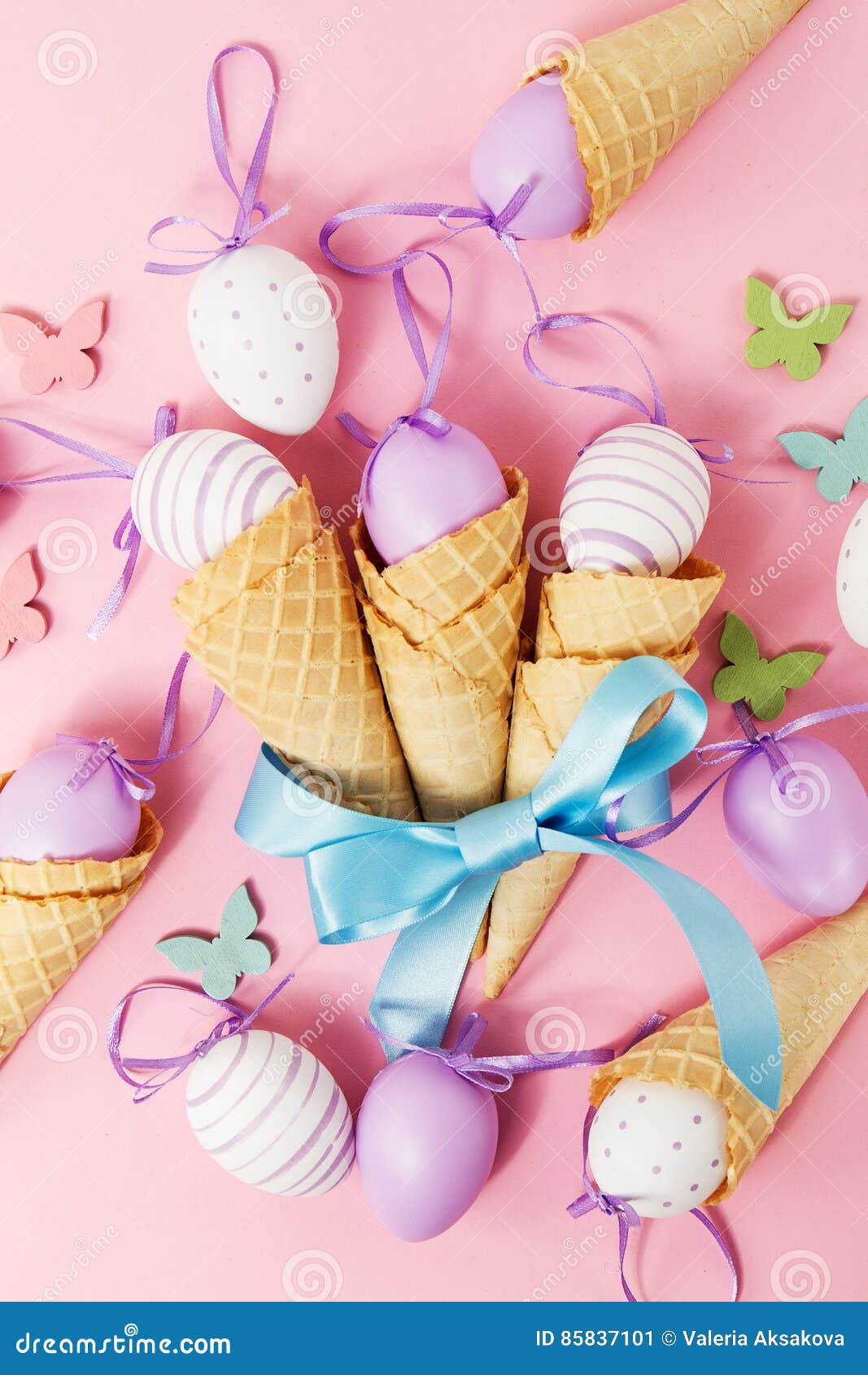 Easter Spring Concept. Flat Lay or Top View of Easter Eggs and I Stock ...