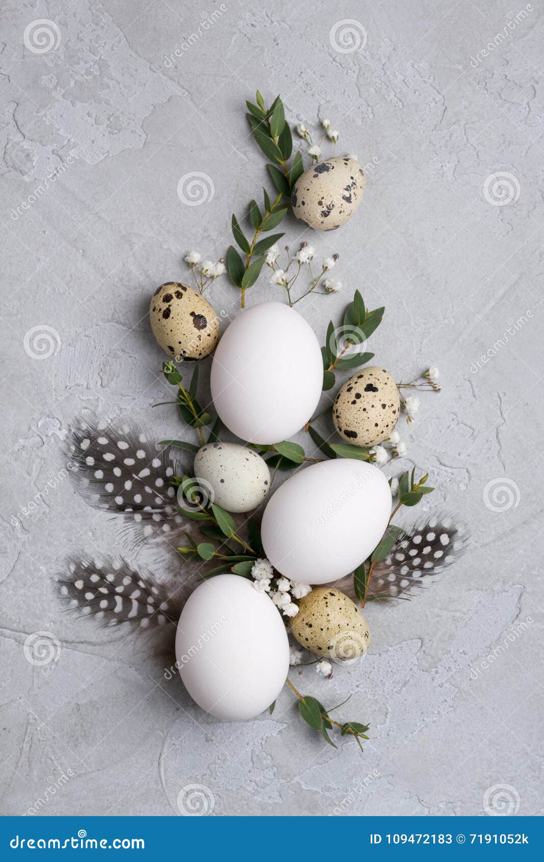 Easter Spring Decorative Composition with Easter Quail, Chicken Eggs ...