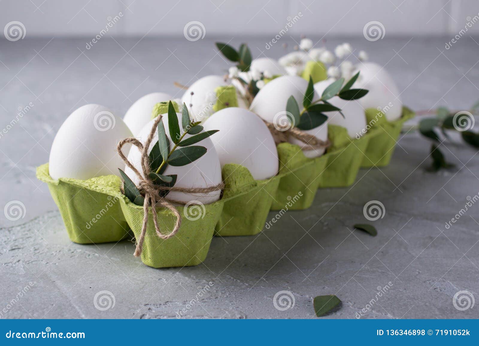Easter Spring Decorative Composition with Easter White Chicken Raw Eggs ...