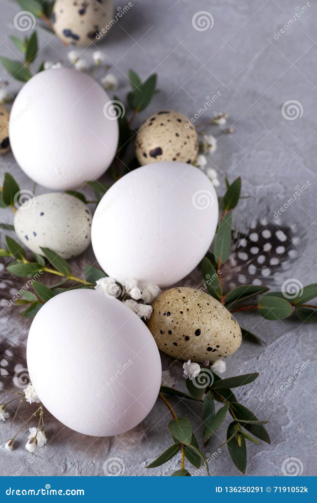 Easter Spring Decorative Composition with Easter Quail, Chicken Eggs ...