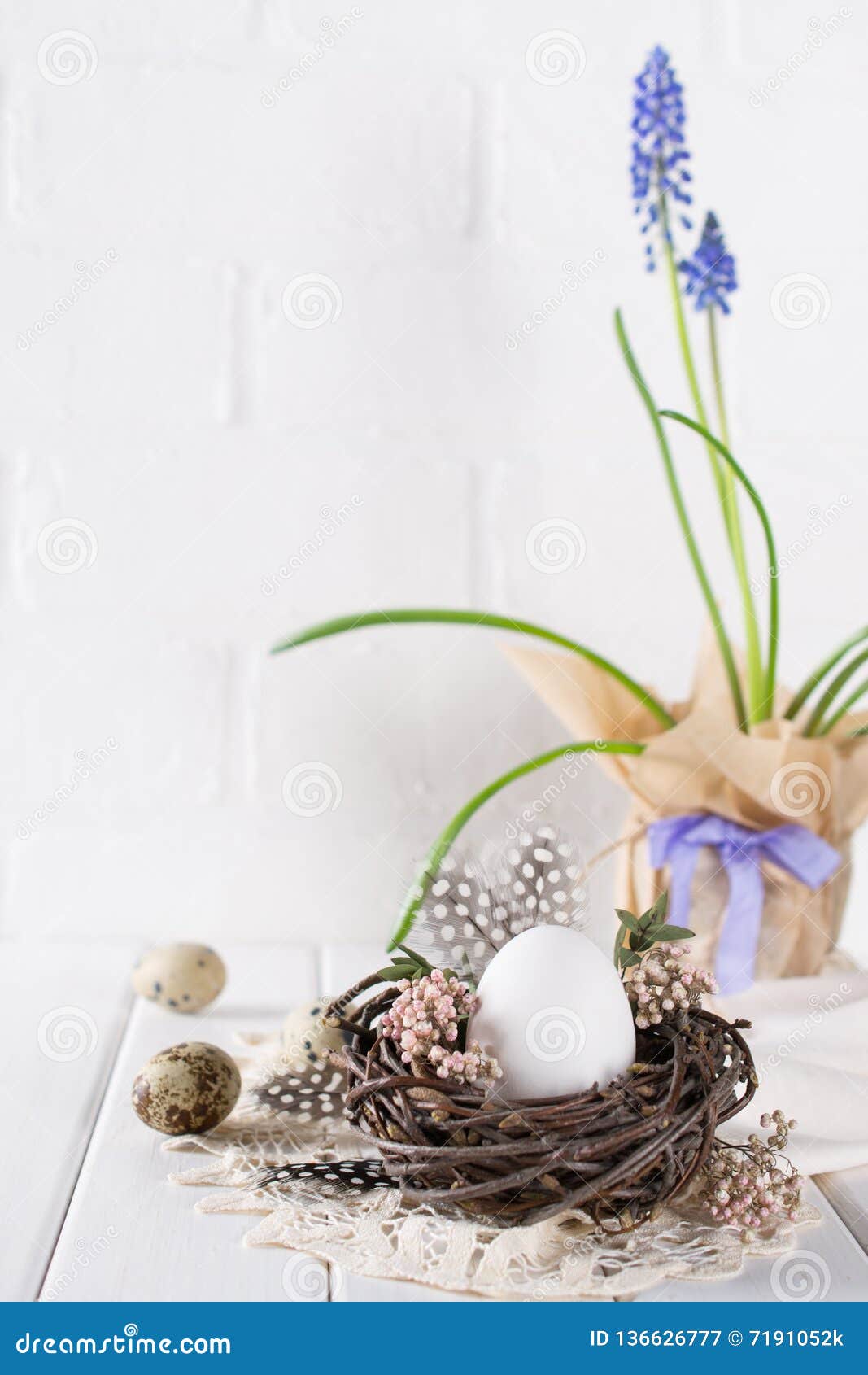 Easter Spring Decorative Composition with White Chicken Egg in a Nest ...