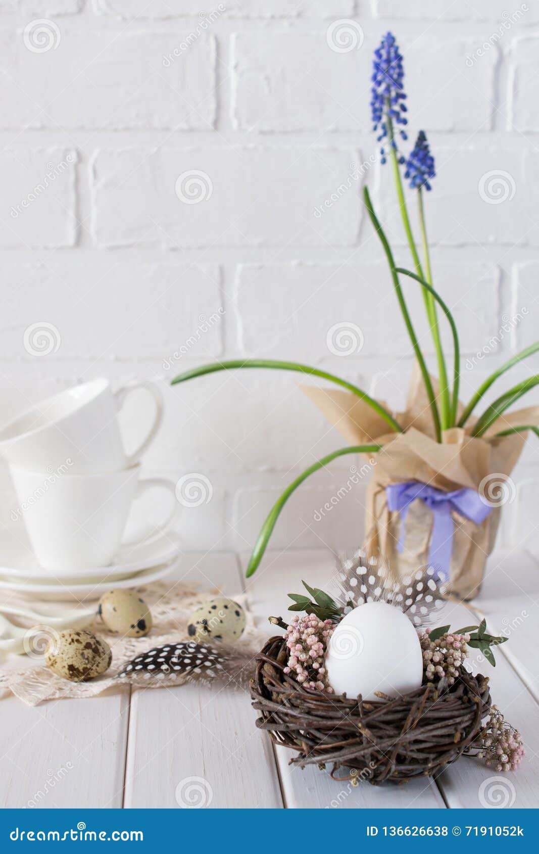 Easter Spring Decorative Composition with White Chicken Egg in a Nest ...