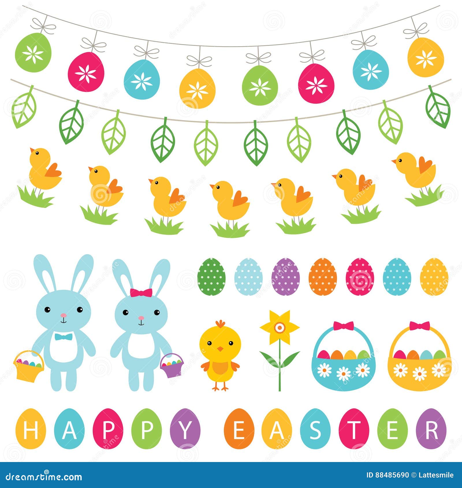 Easter and Spring Design Elements Set Stock Vector - Illustration of ...