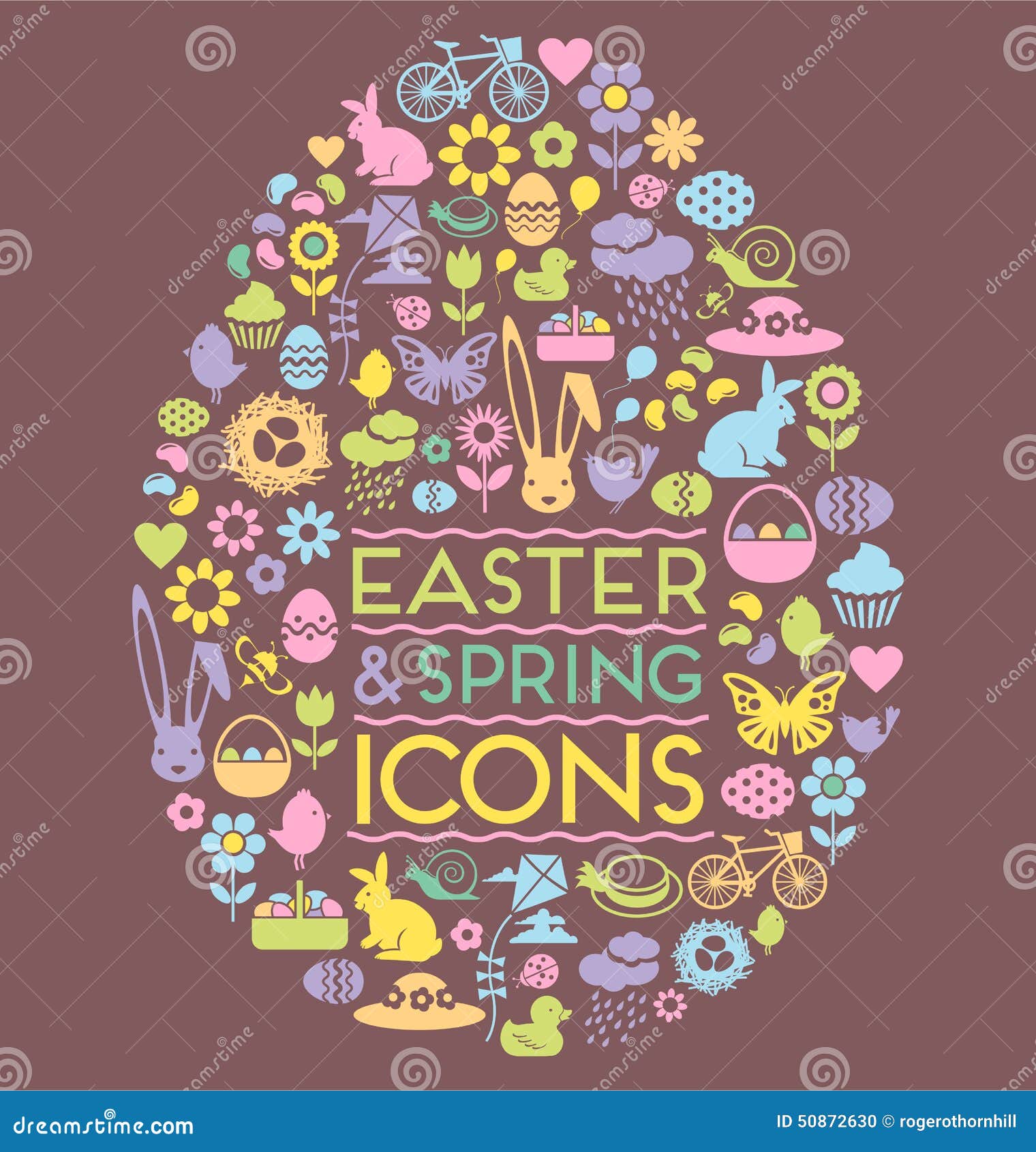 Easter and Spring Icons in an Egg Shape Stock Vector - Illustration of ...