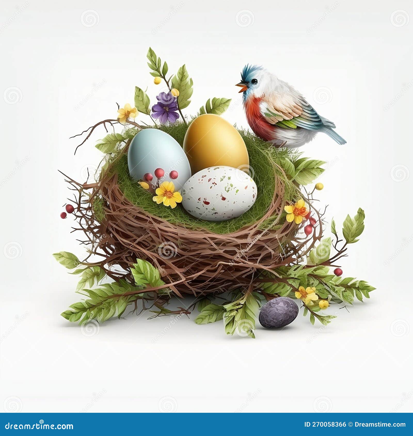 Easter Spring Illustration of Bird S Nest with Eggs, Branches Flowers ...