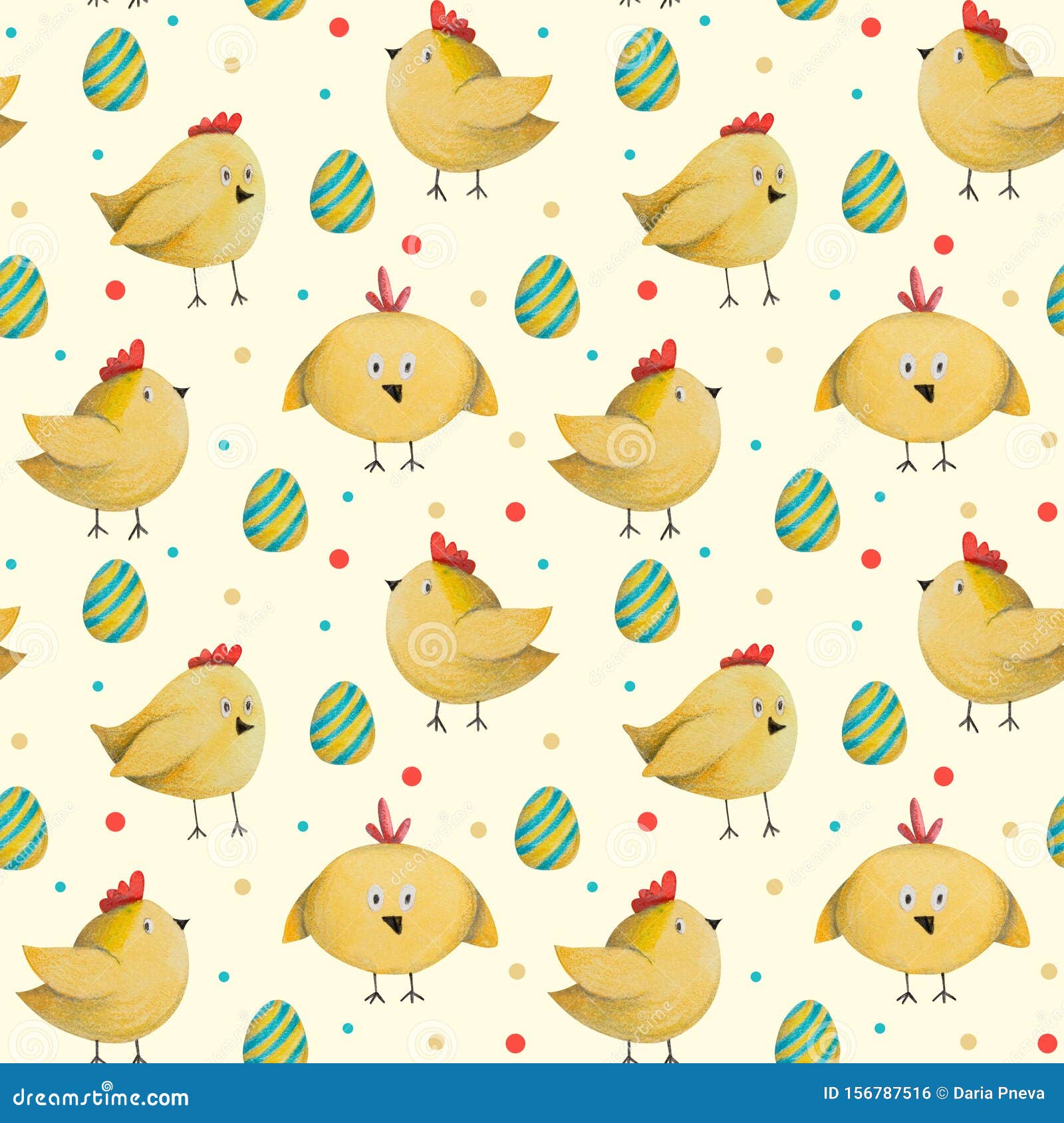 Easter, Spring Seamless Pattern with Chickens and Eggs. Stock ...