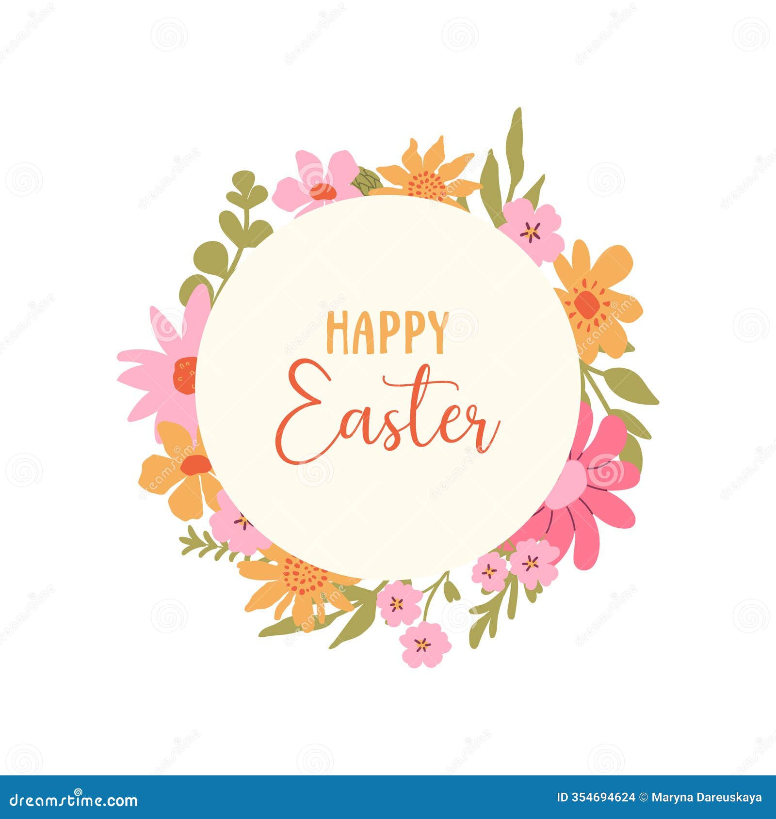 Easter Square Banner with Hand Drawn Flowers on a Light Background ...