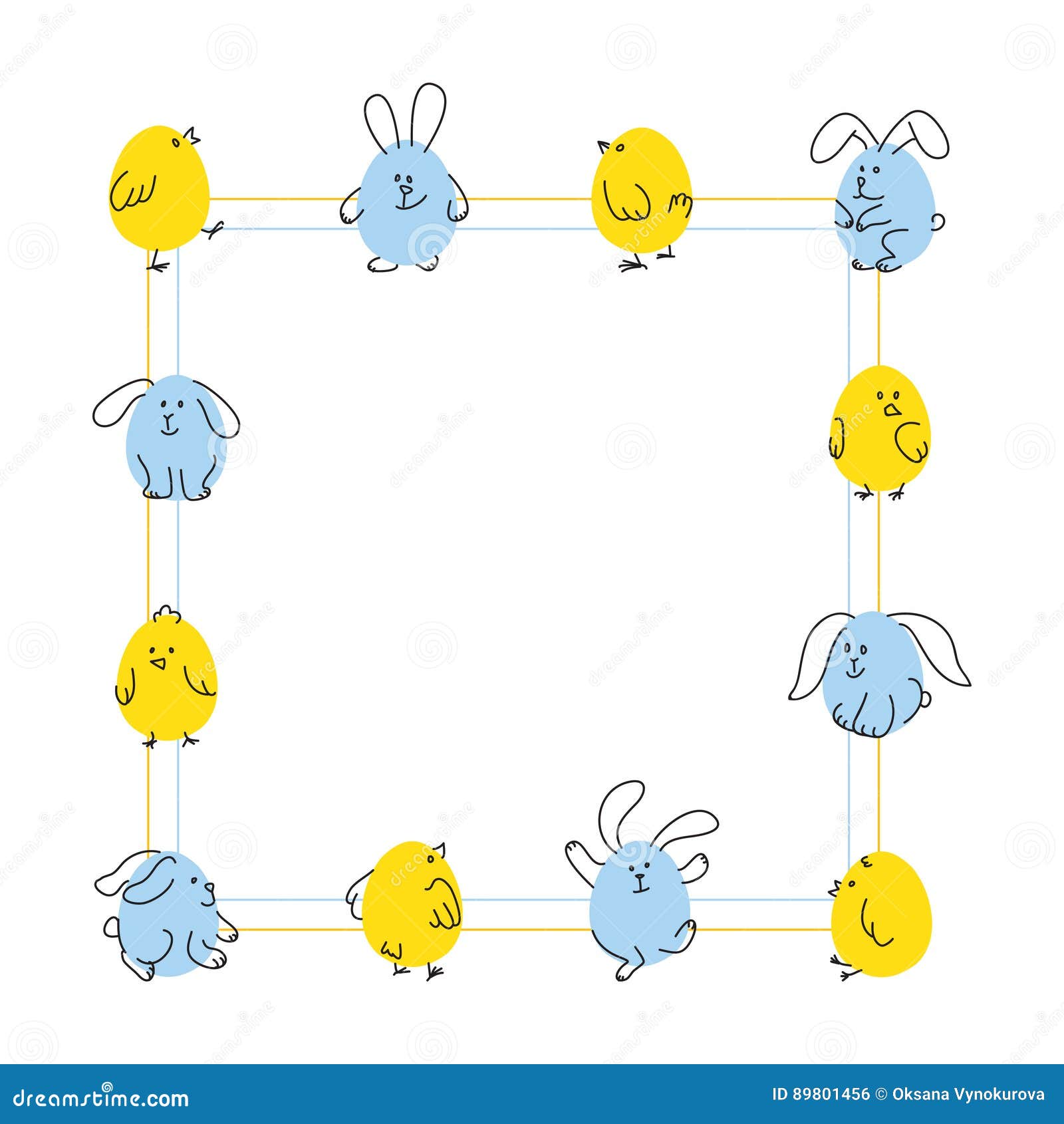 Easter Square Frame with Funny Bunnies and Chicks Stock Vector ...