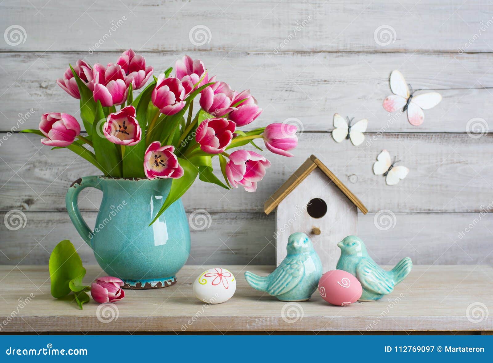 Easter Still Life with Eggs Stock Image - Image of pink, birdhouse ...