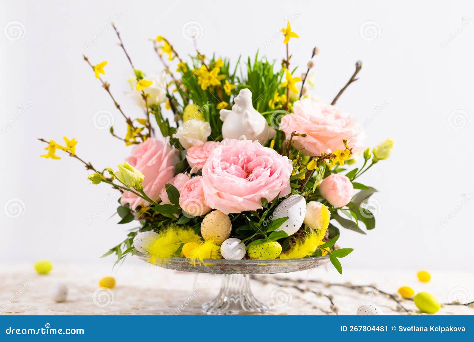 Easter Still Life with Festive Flower Composition. Spring Flowers, Tree ...
