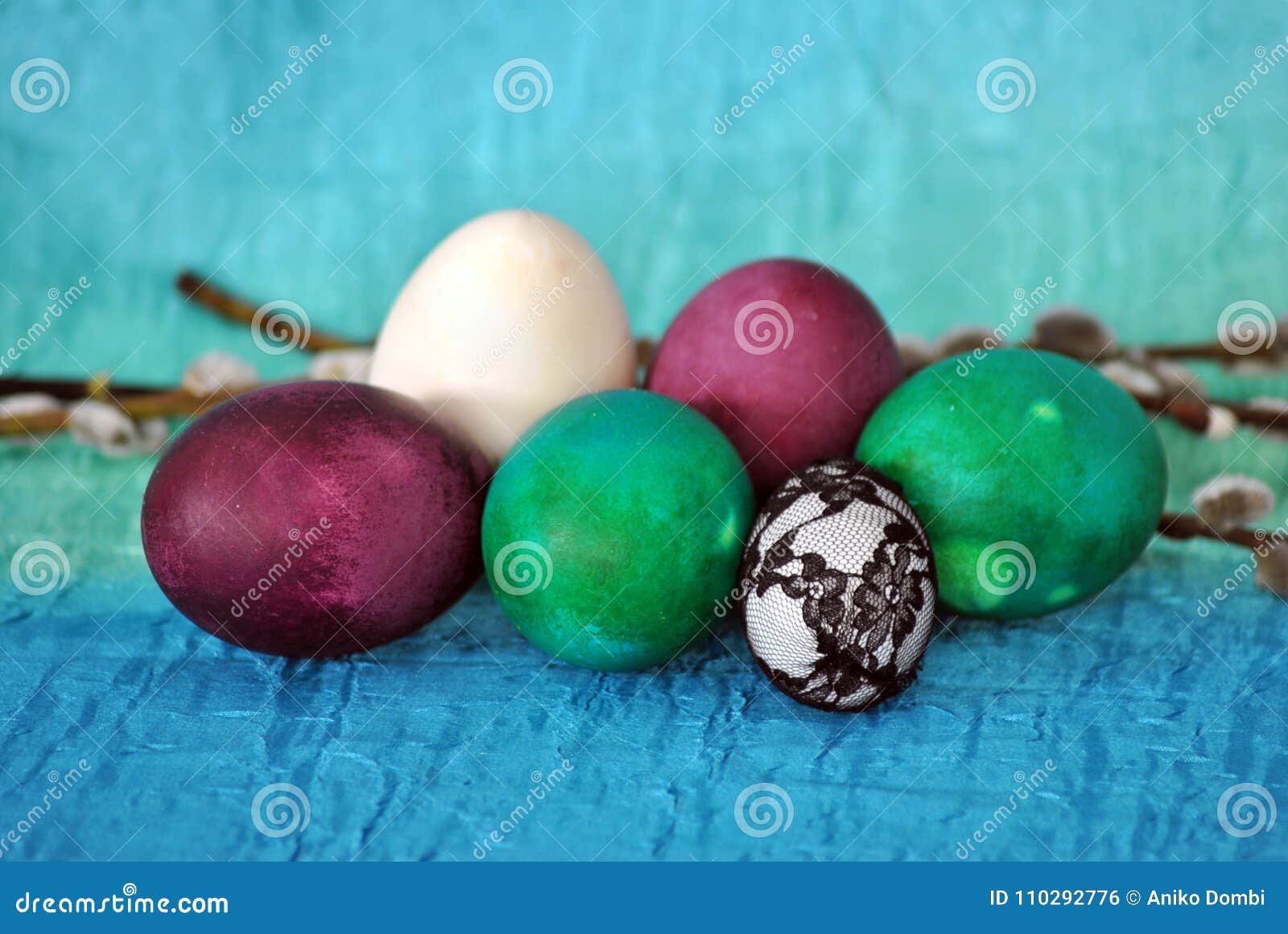 Easter Still Life with Turquoise Cloth Stock Photo - Image of bark ...