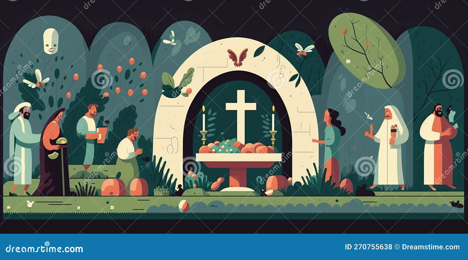 Easter Sunday. Easter Vector Illustration. Cave. Empty Tomb of Jesus ...