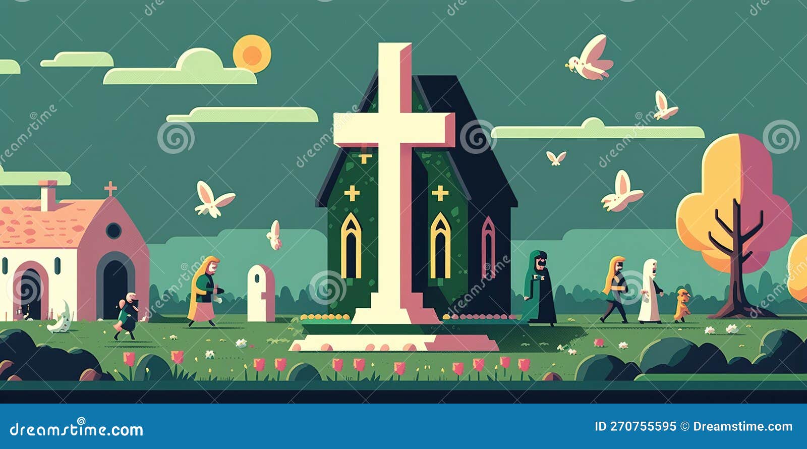 Easter Sunday. Easter Vector Illustration. Cave. Empty Tomb of Jesus ...