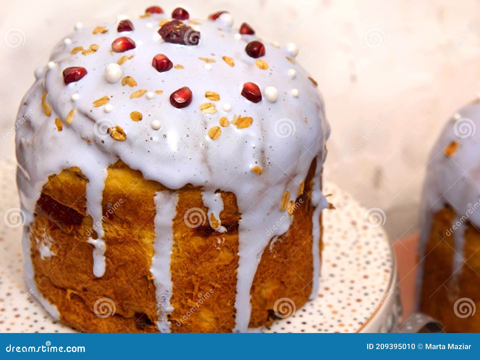 Easter Sweet Bread Orthodox Kulich, Paska Decorated with Icing Stock ...