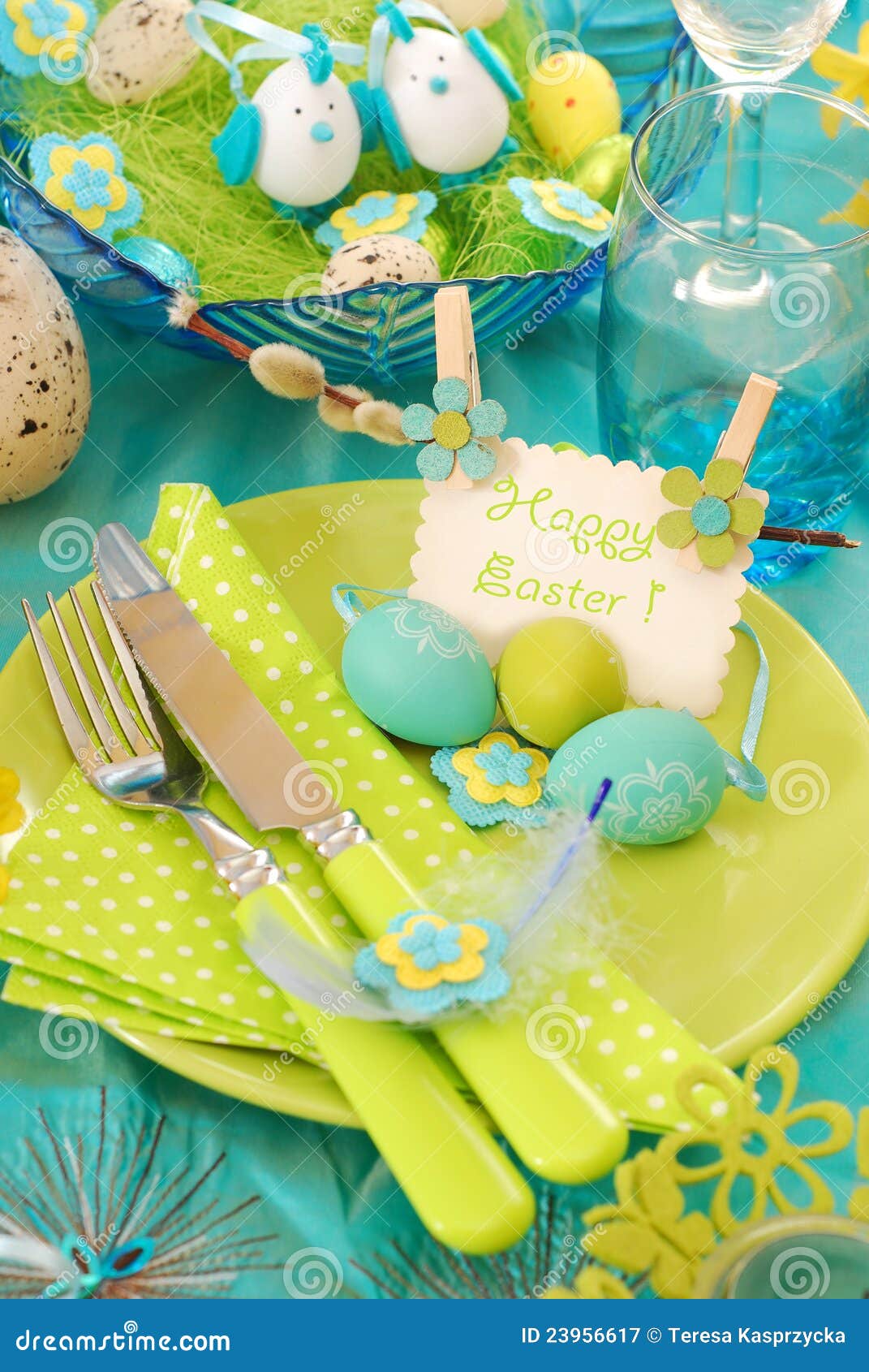 Easter table setting stock image. Image of happy, card - 23956617
