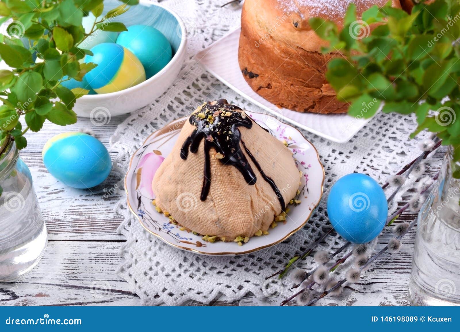 Easter Cakes, Colored Eggs and Cottage Cheese Paskha Stock Image ...