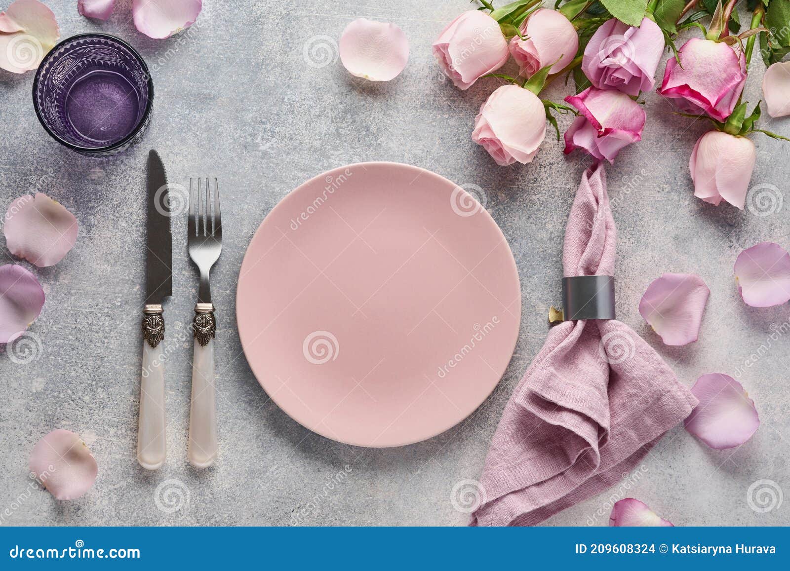 Easter Table Setting with Floral Decor on Grey Table. Elegance Dinner ...