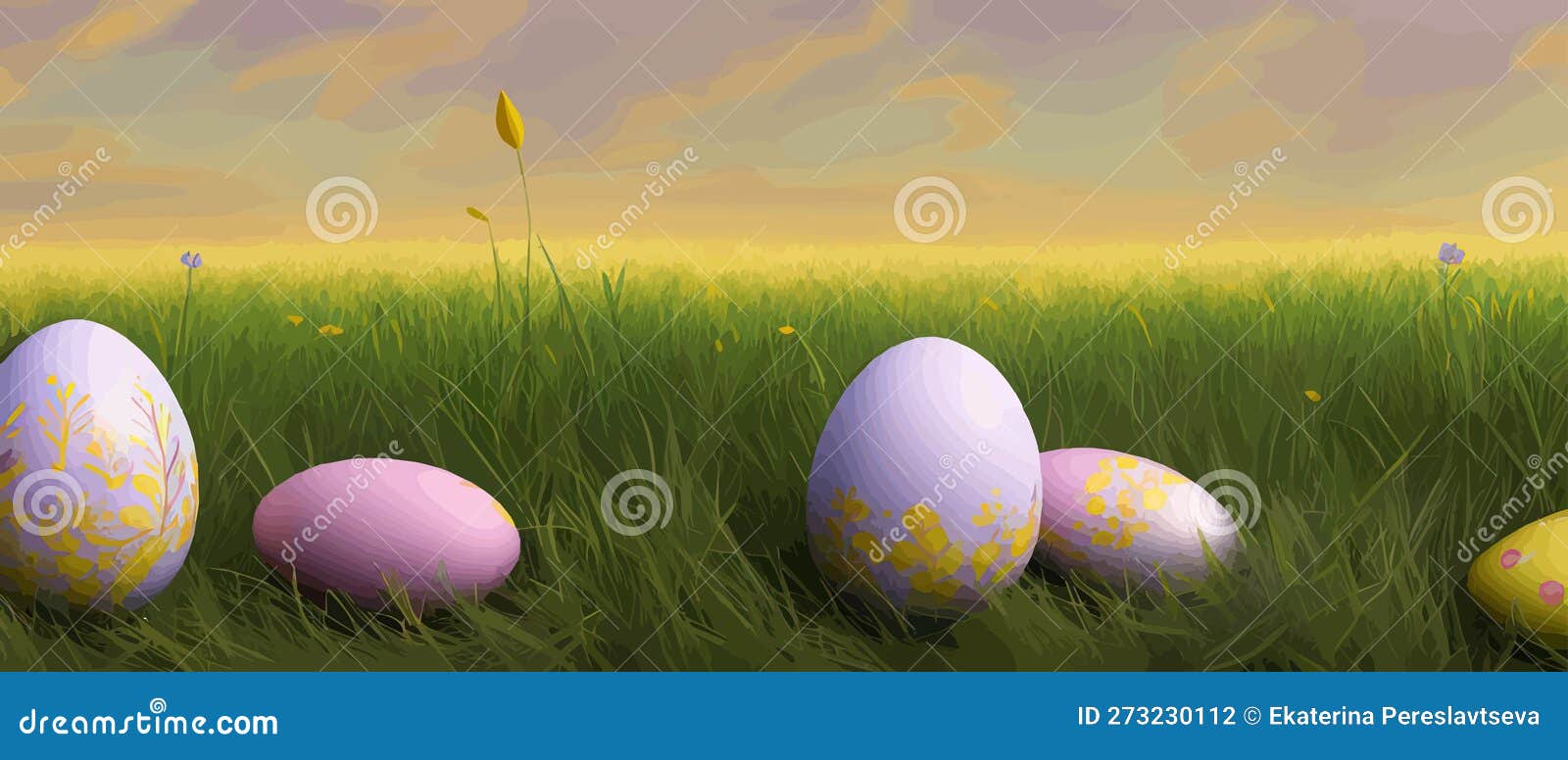 Easter Theme with Beautiful Eggs in Grass Banner Vector Illustration As ...