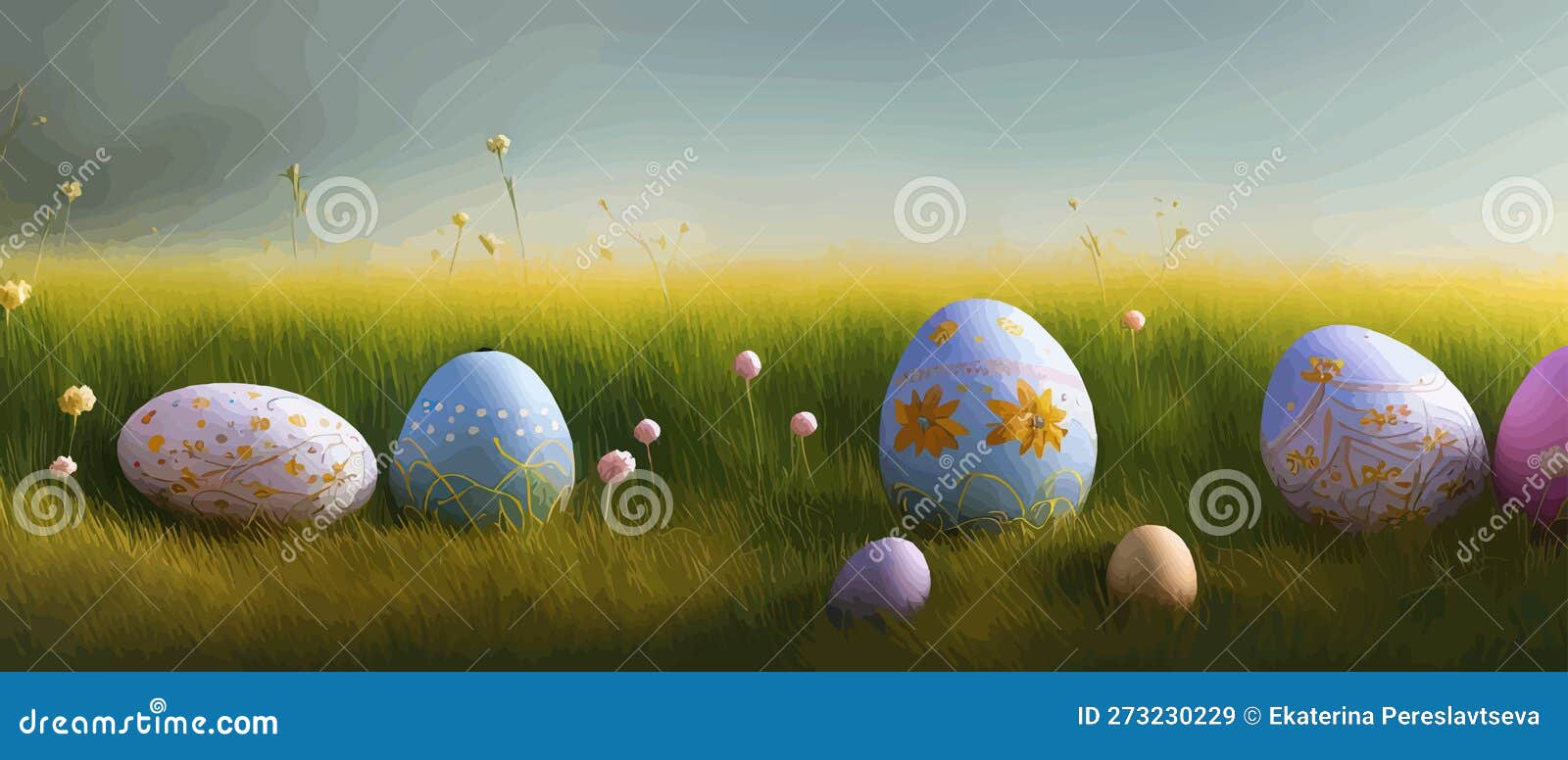 Easter Theme with Beautiful Eggs in Grass Banner Vector Illustration As ...