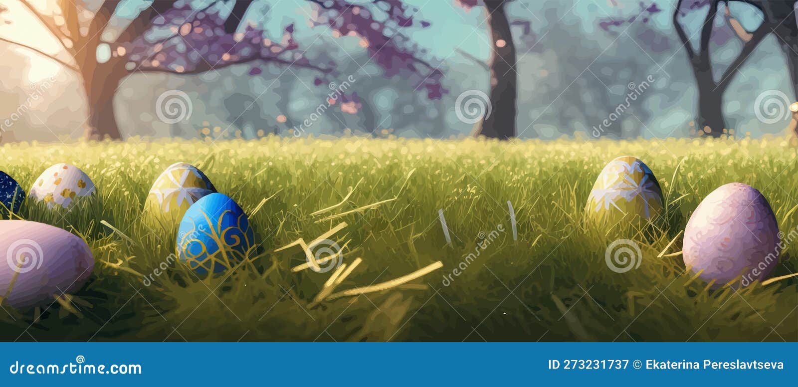 Easter Theme with Beautiful Eggs in Grass Banner Vector Illustration As ...