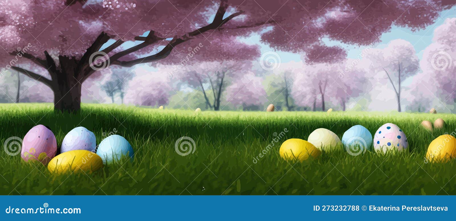 Easter Theme with Beautiful Eggs in Grass Banner Vector Illustration As ...