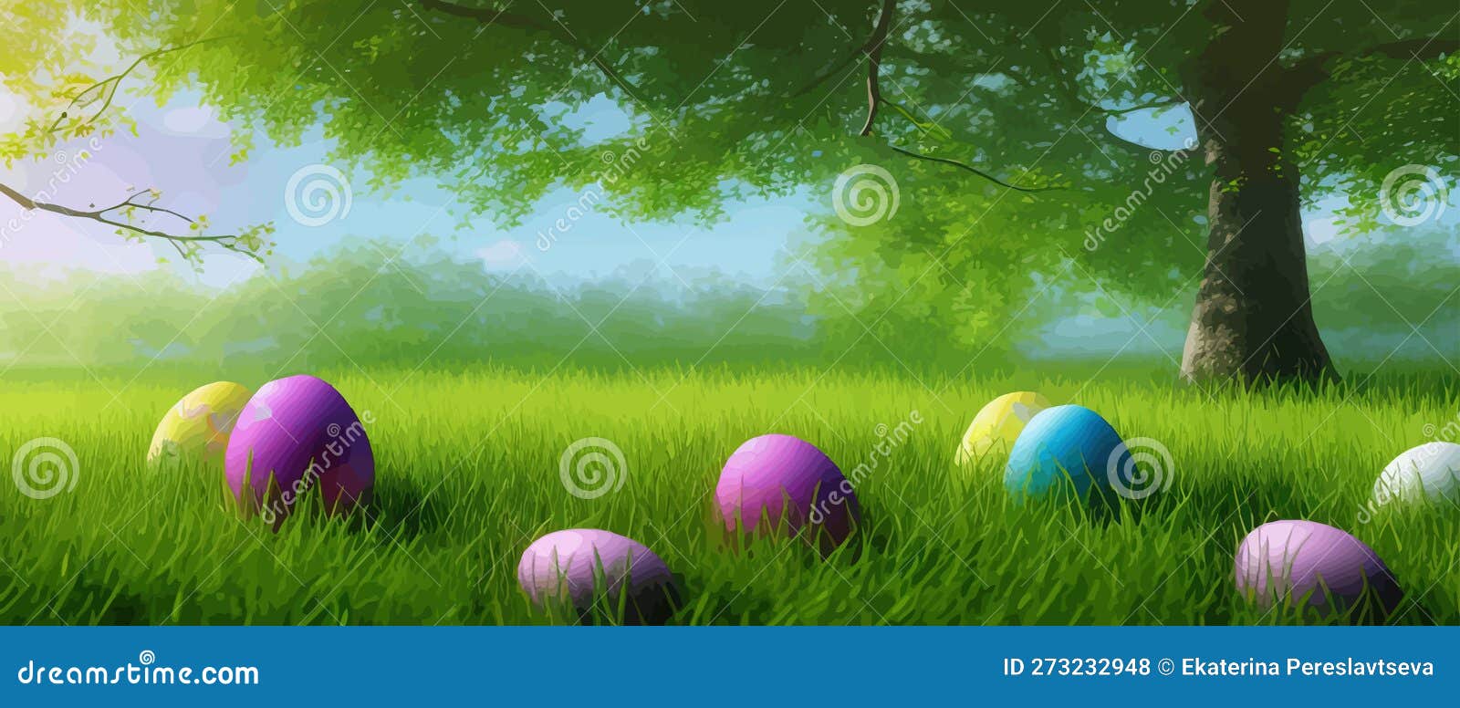 Easter Theme with Beautiful Eggs in Grass Banner Vector Illustration As ...