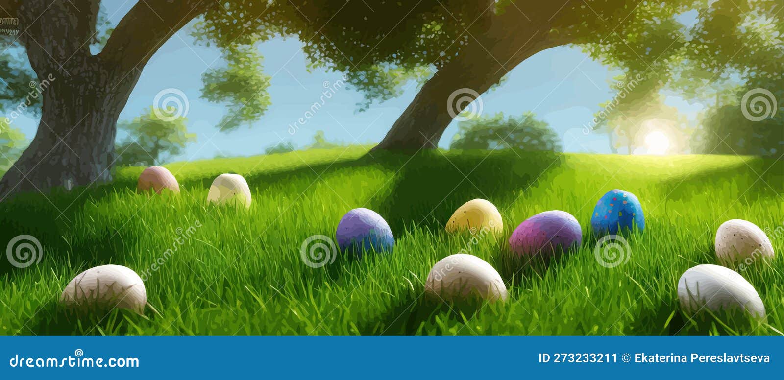 Easter Theme with Beautiful Eggs in Grass Banner Vector Illustration As ...