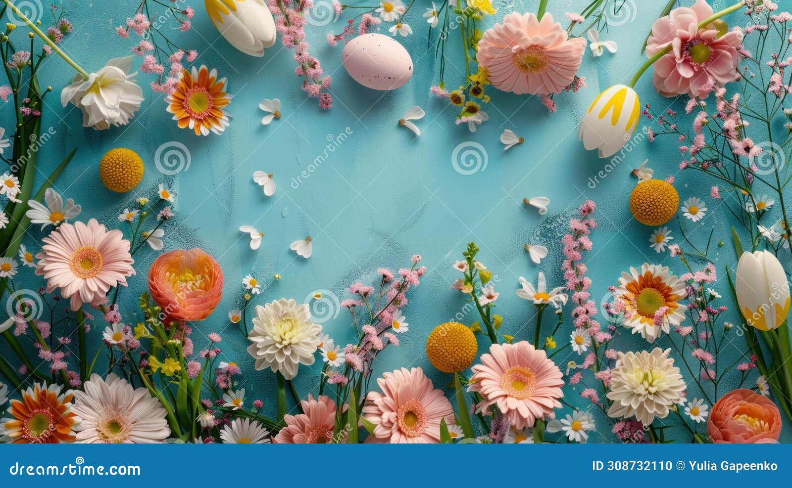 Easter-themed Backdrop Featuring Spring Flowers and Easter Eggs. Stock Photo - Image of easter ...
