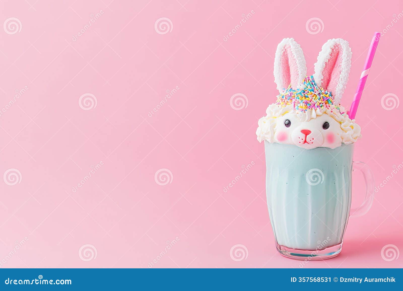 An Easter-themed Freak Shake Adorned with Bunny Ear Cookies on a Pink ...