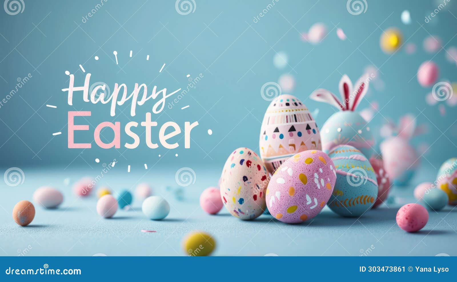 Easter-themed Image with Pastel-colored Eggs and Happy Easter Text. on ...