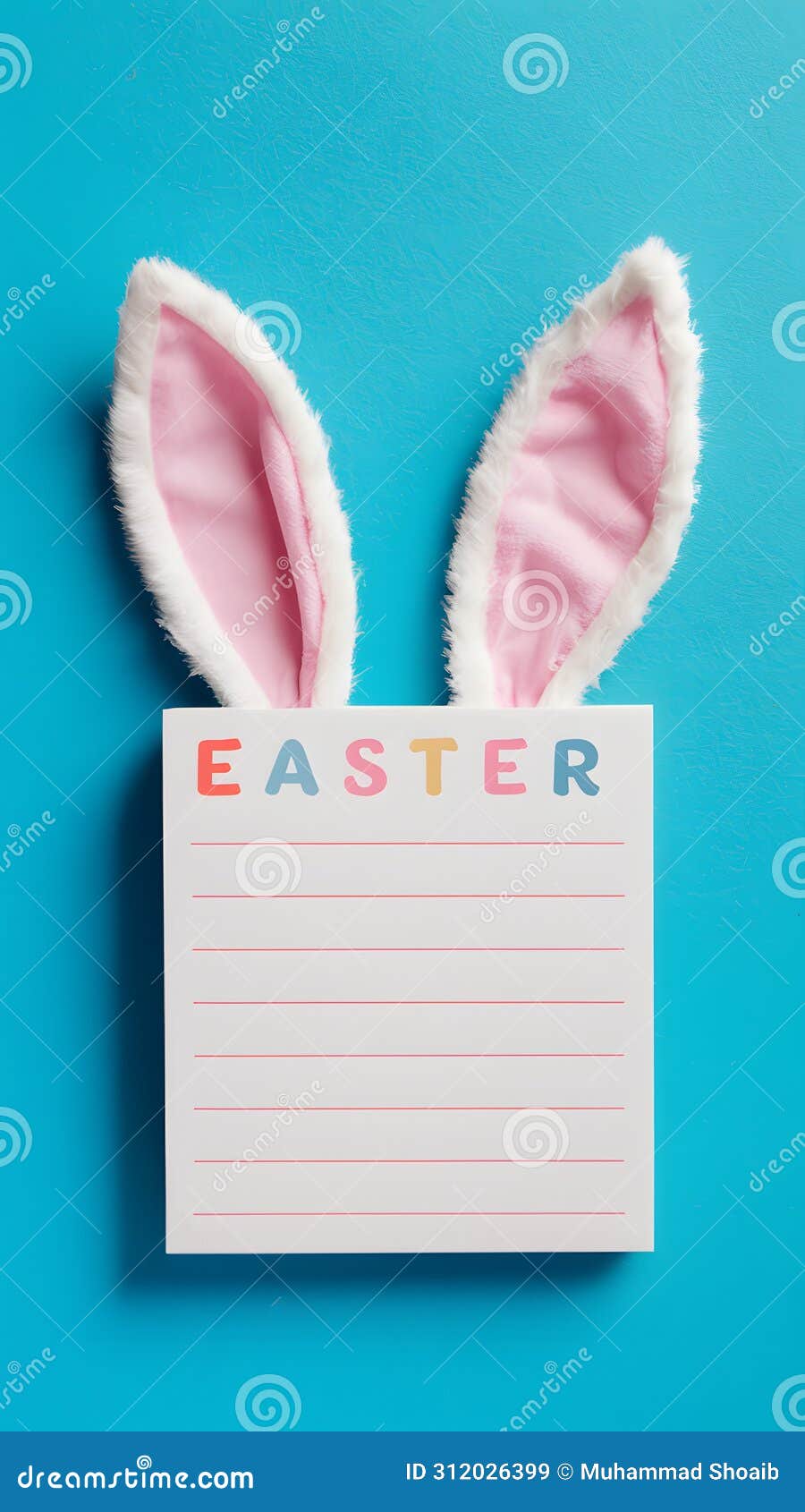 Easter Themed Notepad with Rabbit Ears on Blue Background, Top View ...