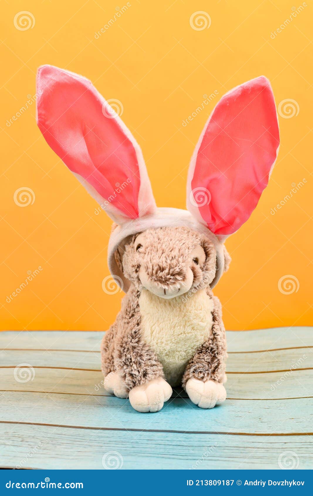 Easter Toy Bunny with Big Pink Ears Stock Image - Image of background ...