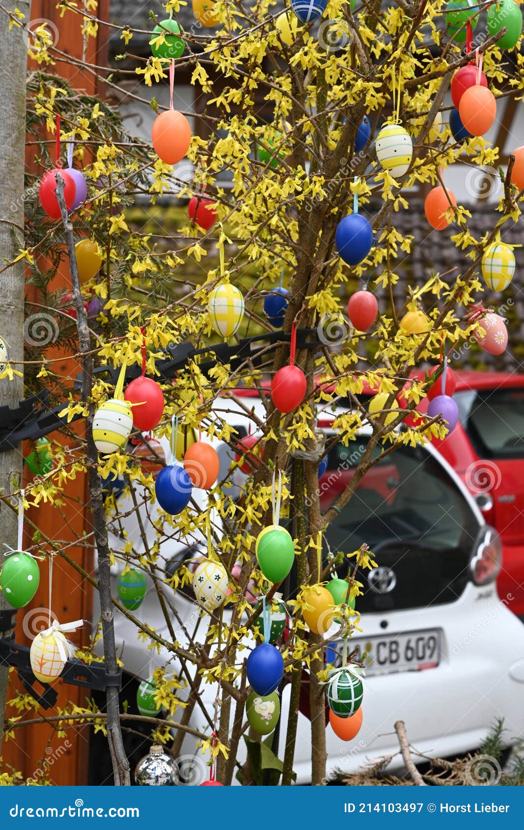 Easter Tree Decorated with Colorful Easter Eggs. Germany, Europe ...