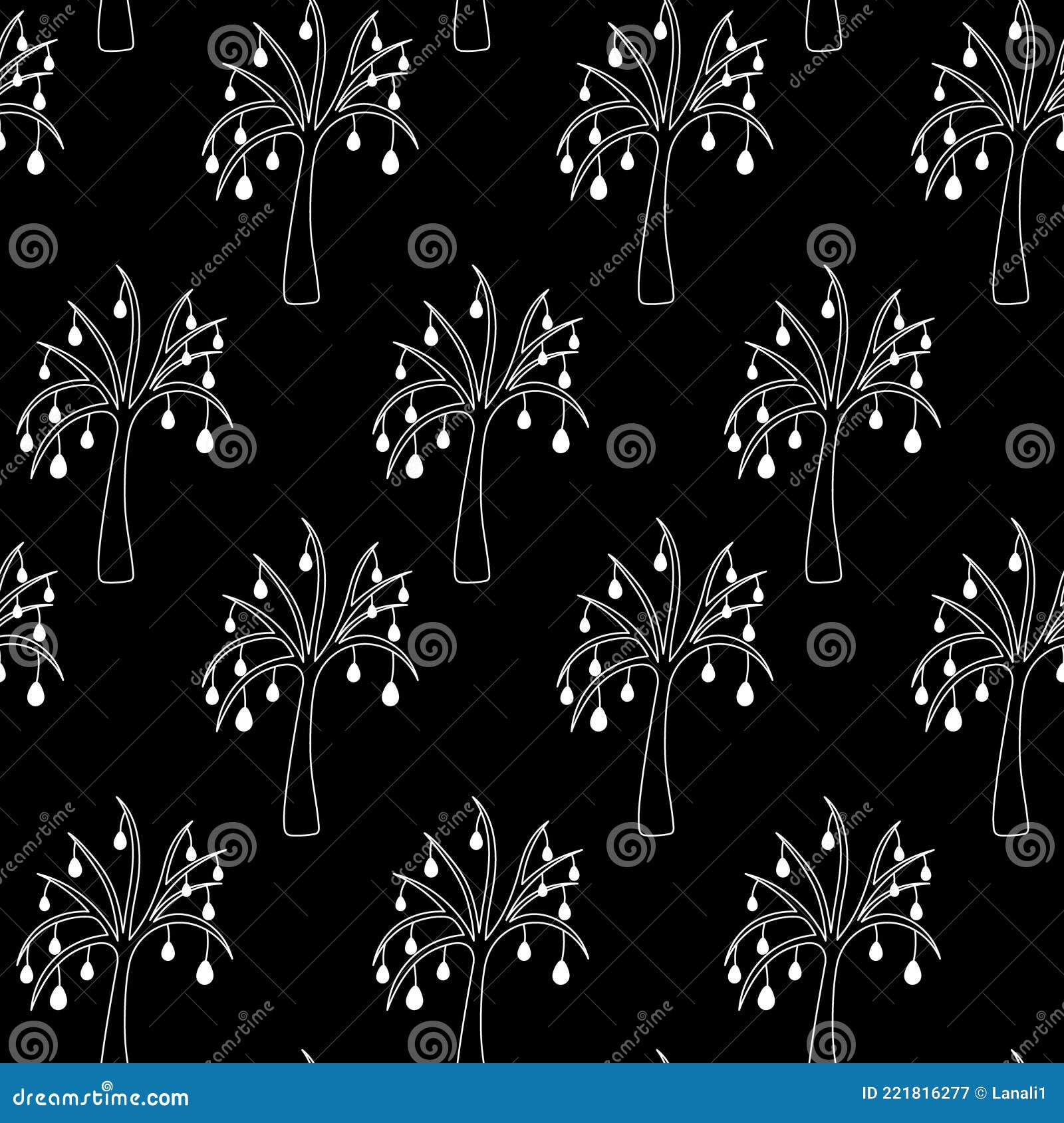 Easter Tree. Drawing with White Lines. Seamless Horizontal Border ...