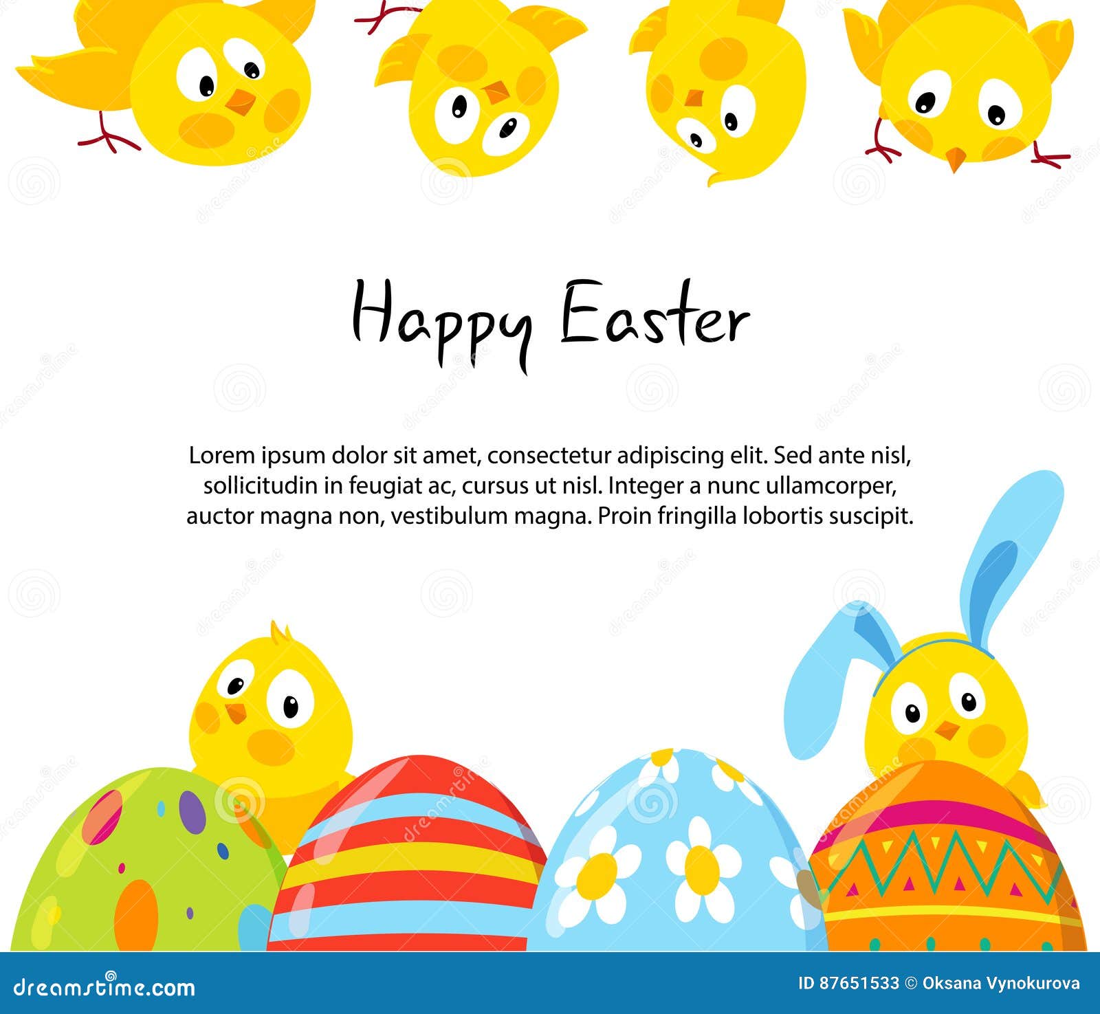 Easter Vector Background with Cute Chicks and Eggs Stock Vector ...
