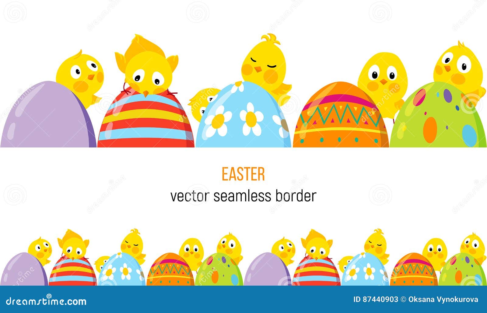 Easter Vector Border with Cute Chicks and Eggs Stock Vector ...