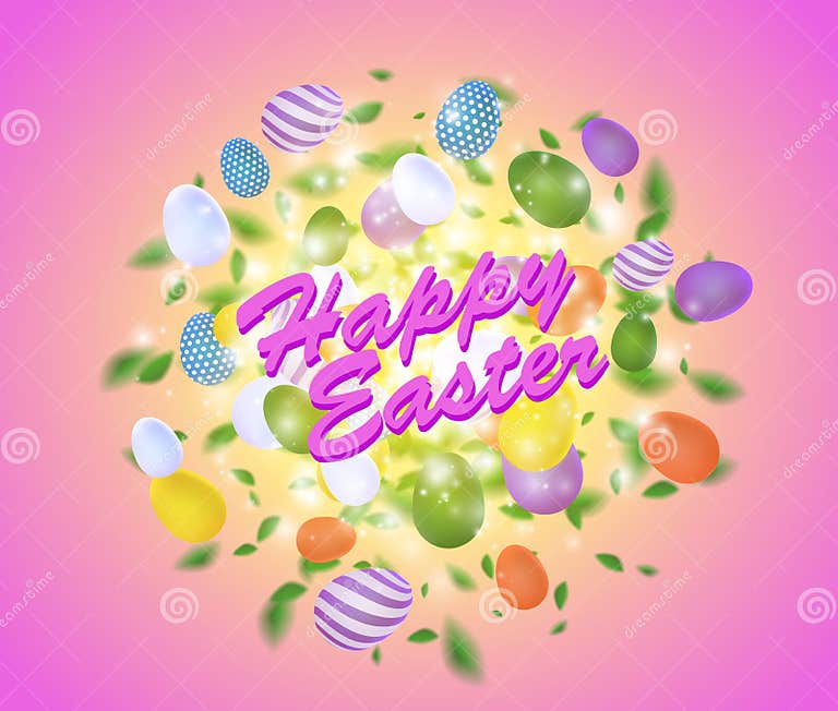 Easter Vector Splash with Egg, Leaves, Spark and Light Effect Stock ...