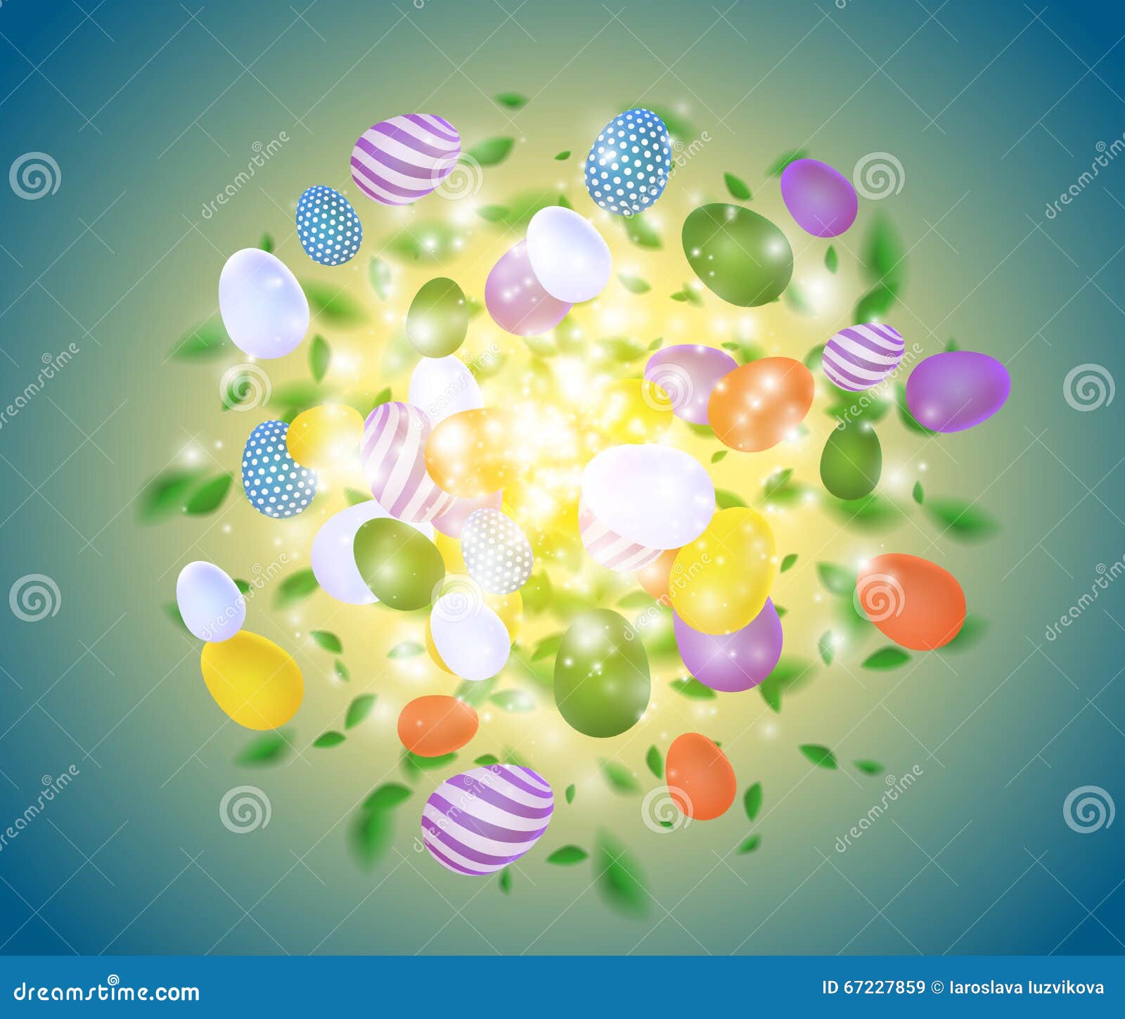 Easter Vector Splash with Egg, Leaves, Spark and Light Effect Stock ...