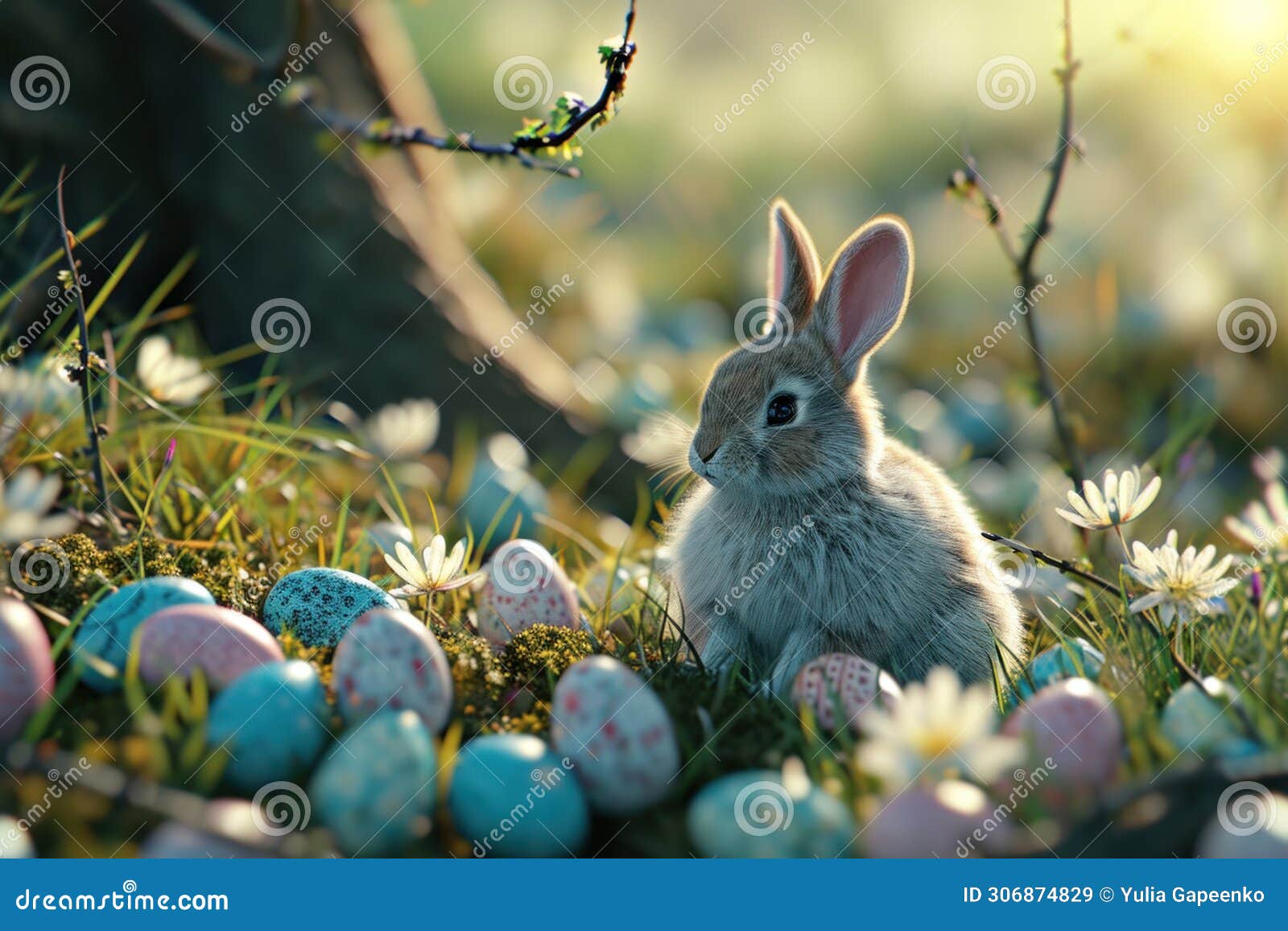Easter Wallpaper with Bunny and Lots of Eggs. Stock Image - Image of ...