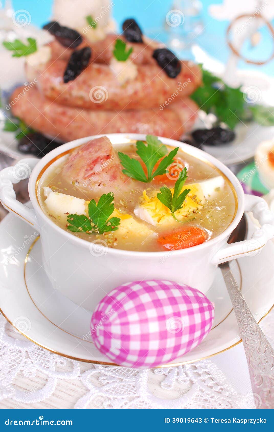 Easter White Borscht with Egg and Sausage Stock Image - Image of plate ...