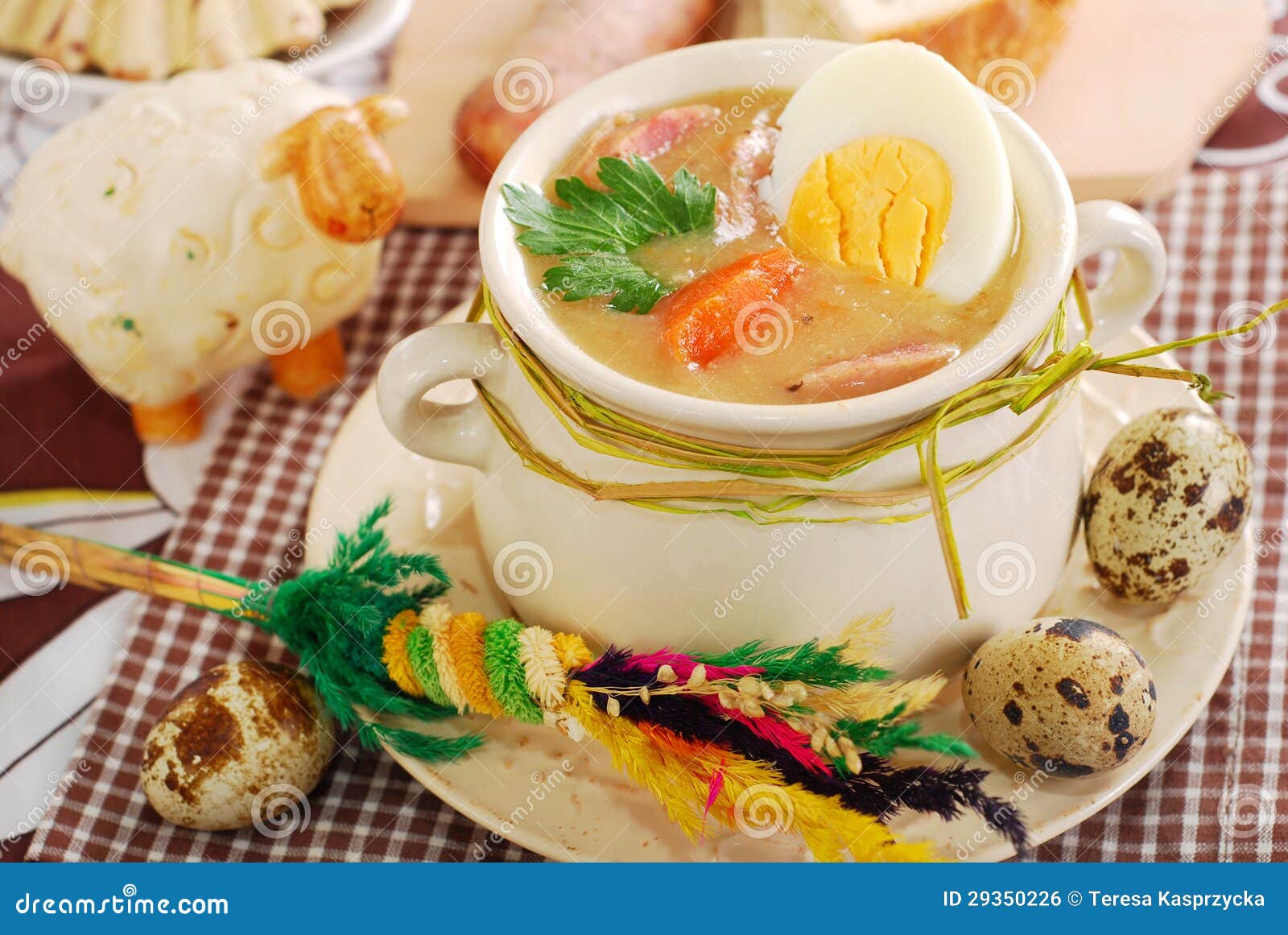 Easter White Borscht with Eggs and Sausage in Rural Style Stock Photo ...