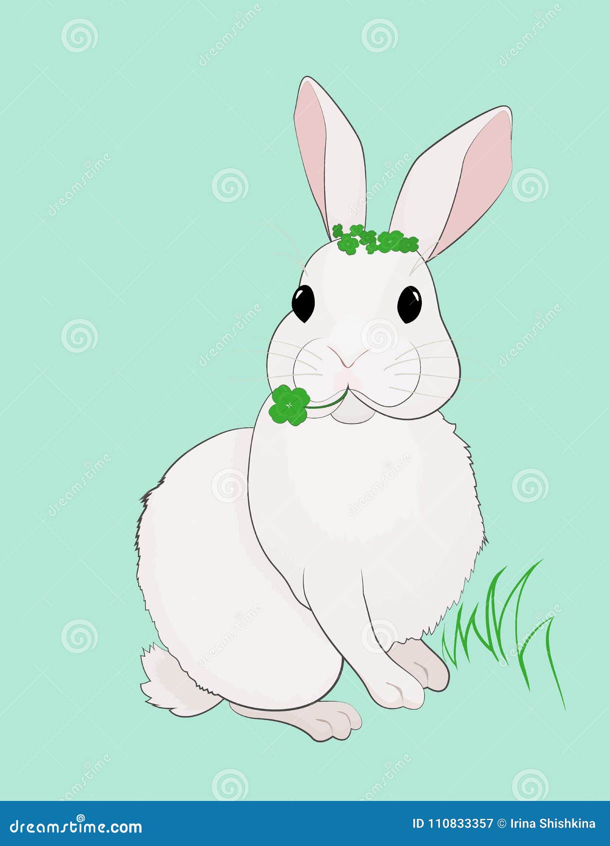 Easter Bunny and Four Leaf Clover Stock Vector - Illustration of pets ...